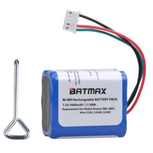 batmax 3000mah ni-mh battery compatible with irobot braava 380 380t 390t mint 5200 5200b 5200c vacuum cleaner