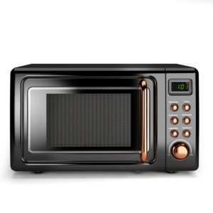 retro microwave oven,safeplus 0.7cu.ft, countertop 700w microwaves with cold rolled steel plate 5 micro power defrost & auto cooking function led display glass turntable and viewing window child lock