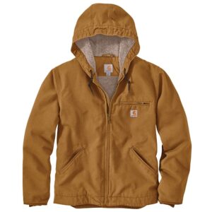 carhartt men's relaxed fit washed duck sherpa-lined jacket, carhartt brown, medium