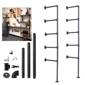 5 tier industrial wall mount iron pipe shelf shelving bracket vintage retro ceiling hung shelf diy open bookshelf storage for office room kitchen (2pcsx5tier,70" tall,12"deep,hardware only)