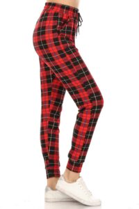 leggings depot jga-s650-xl holiday plaid print jogger track pants w/pockets, x-large