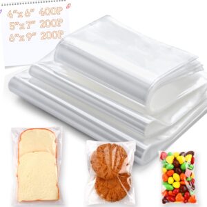 800 pcs clear re-sealable cello/cellophane bags 3 sizes with 4×6, 5×7, 6×9 inch good for bakery, snacks, candle, soap, cookie, jewelry, cards