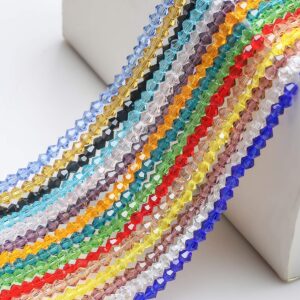 3mm bicone glass beads – 1950 pcs faceted crystal beads in 15 colors with elastic string for diy jewelry making, necklaces, bracelets, earrings, and rings