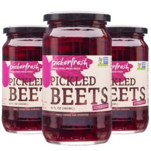 pickerfresh pickled beets, 16 oz, pack of 3, 100% natural and certificated crinkle cut sliced beetroot, no artificial color, and no preservatives, non-gmo, gluten free, kosher, ready to eat