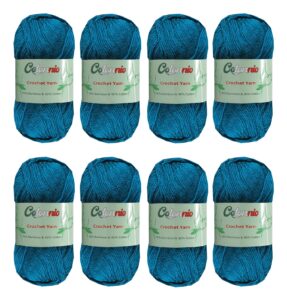 8 skeins crochet knitting yarn 70% rayon derived from bamboo, 30% cotton superfine fingering weight sunny cat cotonnio imported (aegean blue)