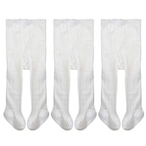 epeius 3 pairs pack newborn girls tights baby girls boys seamless cable knit leggings solid cotton tights footed pants for 0-3 months,white