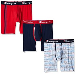 champion men's everyday cotton stretch boxer briefs 3-pack, red/navy, large