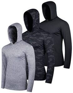 3 pack: men’s quick dry fit moisture wicking long sleeve fishing active athletic hoodie performance hooded tshirt workout running gym sports casual sweatshirt upf 50 outdoor hiking-set 5, x-large