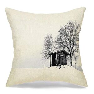 decoration linen decorative square throw pillow cover cushion cover landscape black away january white snow firewood winter leisure cabin hill ski wintersport trees home decor for party 18x18 inch