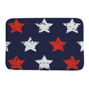 zhongji non-slip bath mat bath rug ﻿hand drawn stars blue red white memory foam soft rubber back floor mats dry fast machine washable hotel bathroom 36 x 24 inch