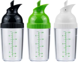 nicunom 3 pack salad dressing shaker, 7 oz good grips dressing mixer shaker bottles, black & white & green