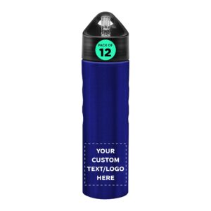 discount promos custom slim stainless steel water bottles 25 oz, 12 pack, personalized text, logo, reusable gym sports bulk pack, blue