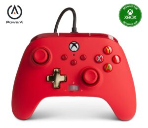 powera enhanced wired controller for xbox series x|s - red, detachable 10ft usb cable, mappable buttons and rumble motors, officially licensed for xbox