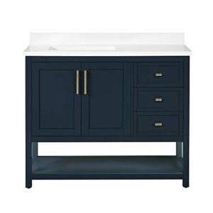 ove decors stanley 42 inch bathroom vanity combo freestanding bath cabinet | modern single sink with cultured marble countertop | backsplash included, midnight blue