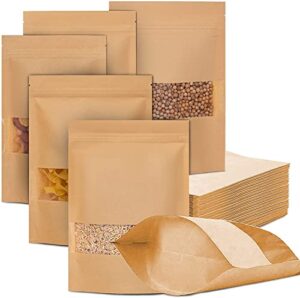 75- pcs bulk heat sealable bags for packaging - food grade zip stand up kraft bags with window - resealable waxed paper pouch bags for selling products (12cm x 20cm) - (4.7" x 8") - 6oz