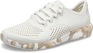 crocs women's literide pacer lace-up sneakers, camo/almost whi, 7 women