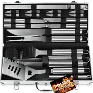 poligo 24pcs bbq tools set grill accessories for outdoor grill utensils stainless steel grilling tools set for fathers day birthday present, barbecue accessories kit ideal grilling gifts for men women