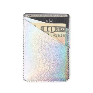 obbii metallic gold pu leather card holder for back of phone with 3m adhesive stick-on credit card wallet pockets for iphone and android smartphones (silver)