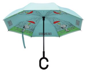 blue peanuts umbrella - snoopy and woodstock design, 44-inch diameter, windproof, easy storage