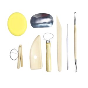 8pcs ceramic clay tools set, pottery & polymer clay tools kits, wooden sculpting clay tools combinations for pottery modeling, smoothing.