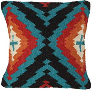 el paso designs throw pillow cover 18 x 18- hand woven wool in southwest, mexican, and native american styles- hand crafted western decorative pillow case in wool. (dark chameleon)