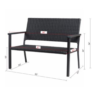 c-hopetree outdoor loveseat bench chair for outside patio porch, metal frame, black all weather wicker