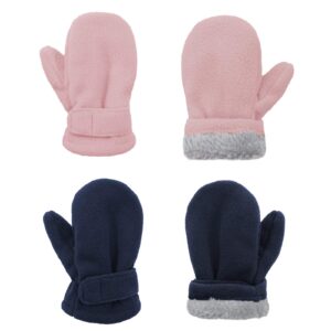 2 pairs toddler mittens unisex lined fleece gloves winter warm kids mitten for baby boys and girls navy&pink