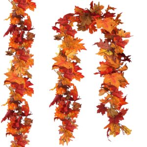 cqure 2 pack fall leaf garland, hanging vines garland artificial fall maple leaves garland thanksgiving decor for home wedding fireplace party