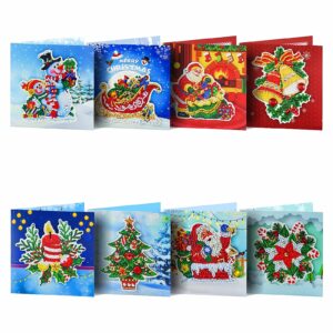 huacan christmas cards 5d diy diamond painting round drill greeting thank you cards creative 8 packs