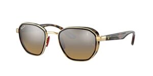 ray-ban rb3674m scuderia ferrari collection round sunglasses, gold/chromance brown mirrored grey polarized, 51 mm