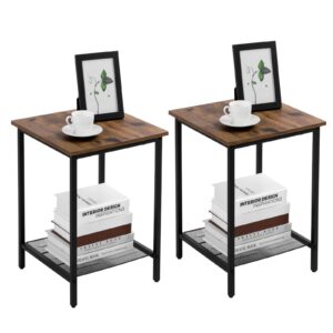 vasagle end table set of 2, 2-tier nightstands side table night stand bedside desk for small space in living room, bedroom, steel frame, easy assembly, 2-pack, chestnut brown, ulet202b17