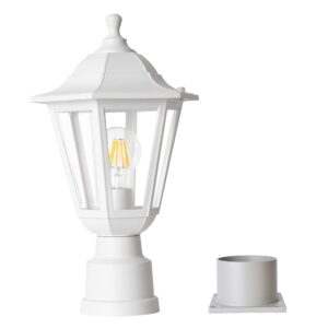 fudesy outdoor post light, outdoor white lamp post light fixture with pier mount base, waterproof pole light fixture with e26 socket, exterior lamp post lantern for garden yard patio pathway