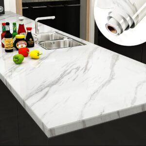 yenhome 30"x200" white marble contact paper for countertops waterproof self adhesive marble peel and stick wallpaper peel and stick countertops for kitchen bathroom cabinet vinyl counter cover glossy