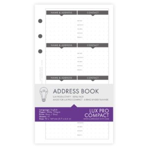 lux compact: address book – lux productivity refill pack - planner page inserts - compatible with the lux compact 6-ring binder organizer