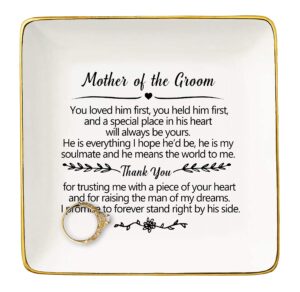 topthink gift for mother of the groom from bride-you loved him first,you held him first-thank you new mom - wedding gift - bridal shower gift- ceramic jewelry holder ring dish trinket box tray