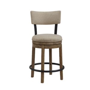 ball & cast rustic swivel counter stools kitchen barstool 24" seat height wooden frame stool chair, taupe