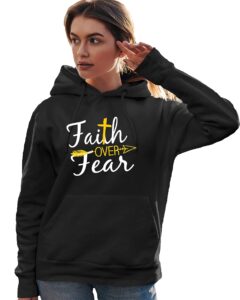 go all out medium black mens faith over fear cross & arrow christian jesus sweatshirt hoodie