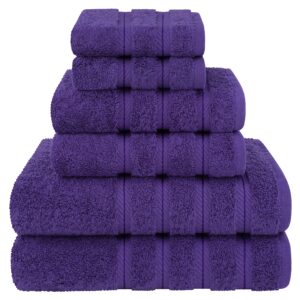 american soft linen luxury 6 piece towel set, 2 bath towels 2 hand towels 2 washcloths, 100% cotton turkish towels for bathroom, purple towel sets