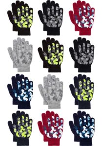 remifa 12 pairs kids winter gloves, christmas gifts for kids children warm magic knit gloves for boys girls