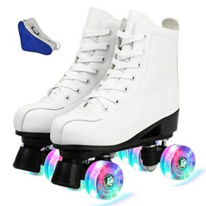 phsda women's roller skates pu leather high-top roller skates four-wheel roller skates shiny roller skates for unisex kids and adults (white flash,270/us 8)