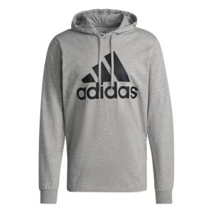 adidas men's essentials logo hoodie, medium grey heather/black, large