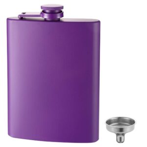 fyl hip flask for liquor matte purple 8 oz 18/8 stainless steel leakproof with funnel, never-lose cap flask