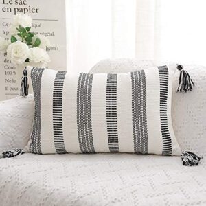 seeksee black and white stripes hand-woven rectangular waist throw pillow covers, stylish modern minimalist design for sofa, bedroom, living room(lumbar 12 x 20 inches,1pc)…