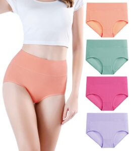 wirarpa women's 4 pack cotton underwear high waisted briefs ladies panties underpants green orange red purple xx-large