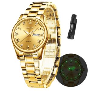 olevs watch women gold small face womens watch day date waterproof dress watch for women diamond stainless steel women's wrist watch dainty casual quartz analog ladies watches reloj para mujer