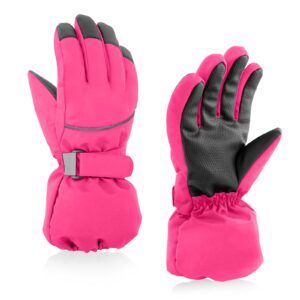 bavst kids winter glove boys girls snow ski waterproof gloves for teens fleece lining warm mittens outdoor (rose, 7-10t)