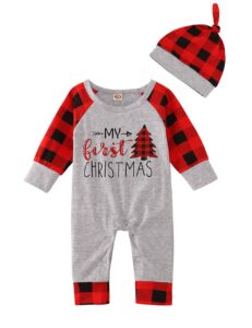 tuemos my first christmas baby boy outfit long sleeve xmas romper red plaid jumpsuit christmas romper baby boy