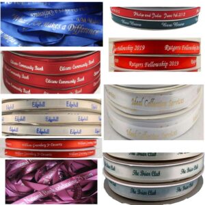 100 feet - personalized satin ribbon wedding favor christmas communion baptism christening sweet 16 sweet 15 baby shower bar bat mitzvah custom printed for party bridal quinceanera memorial