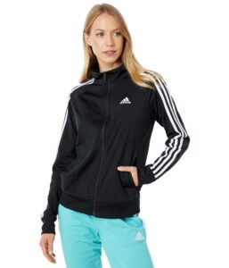 adidas women's essentials warm-up slim 3-stripes track top, black, small