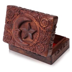 artisans of india wooden trinket box 7 x 5 inches sheesham wood jewelry organizer keepsake box treasure chest trinket holder watch box storage box beautifully carved in moon theme